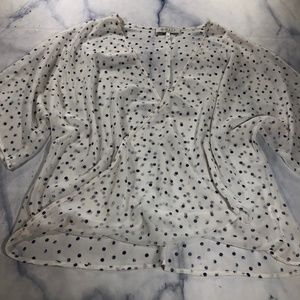 Wayf | Tops | Wayf White Blue Sheer Polka Dot Surplice Blouse | Poshmark